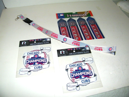 (4) Chicago Cubs Collectibles 2 National League Window Cling, Lanyard ...