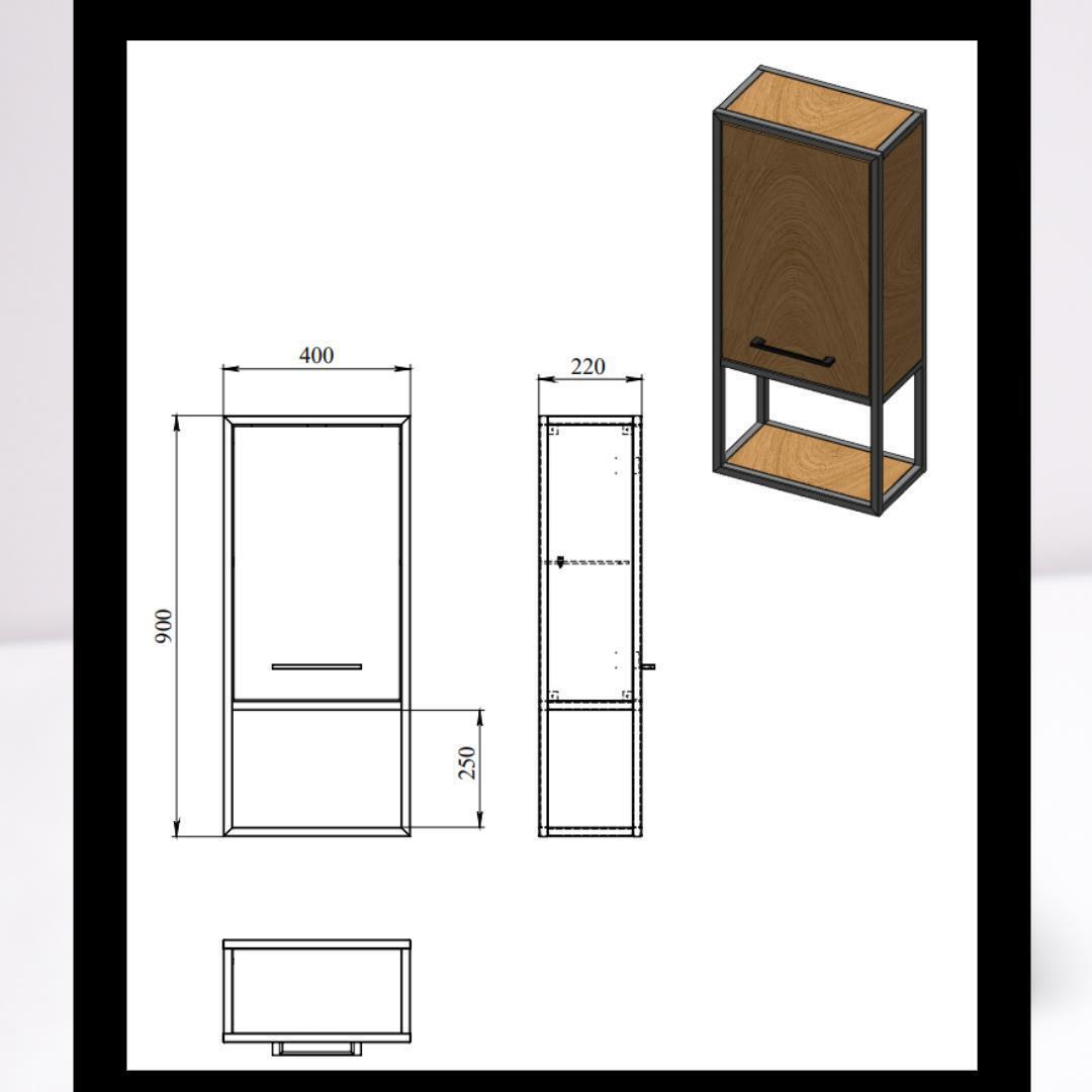 Wall Hung Bathroom Vanity Unit 65cm Matt Black Frame Storage Unit 900 ...