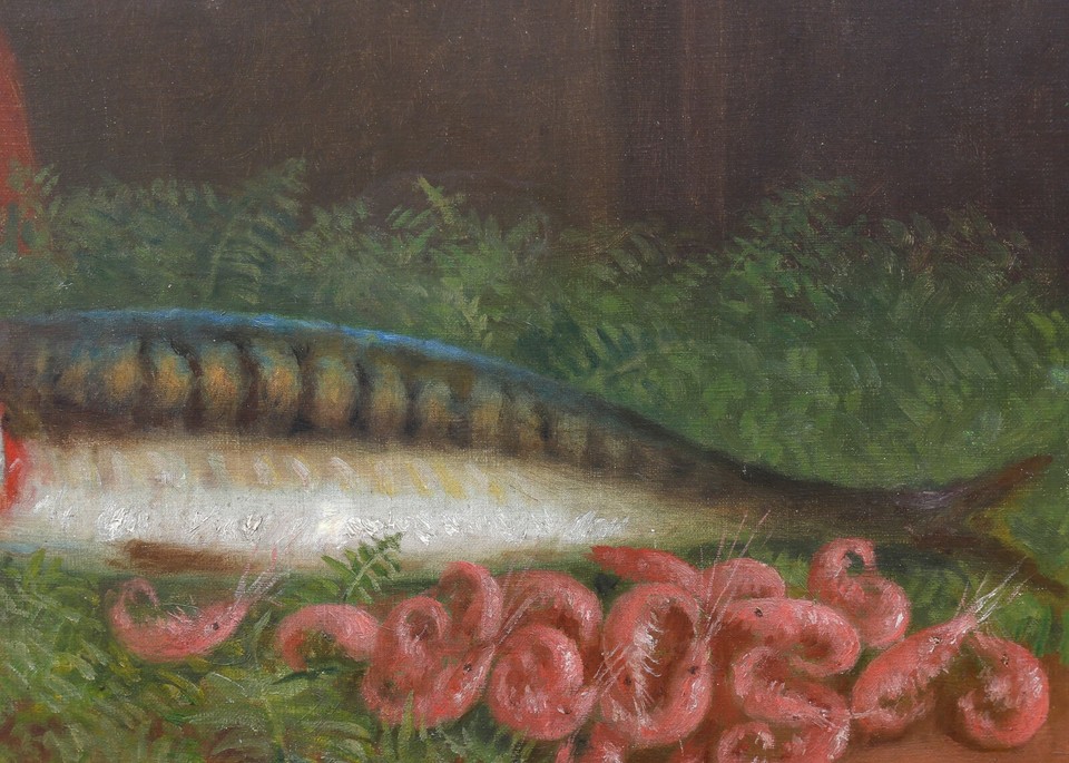 Jules De Fressiniat (1820-?) Trota Pesce Gamberetti Salmone Limoges ...