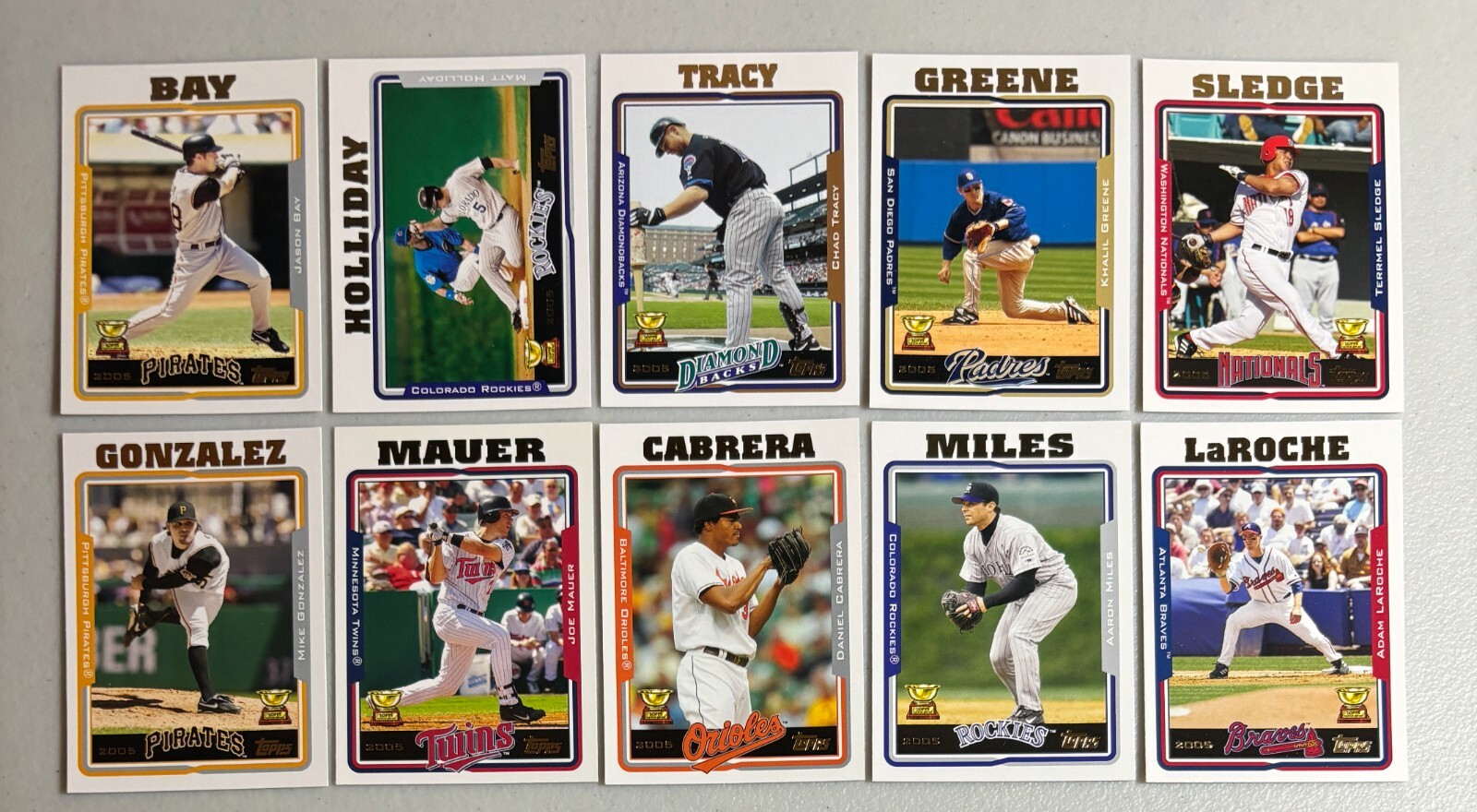 2005 Topps All Star Rookie Team subset 10 cards Gold Cup (Mauer ...