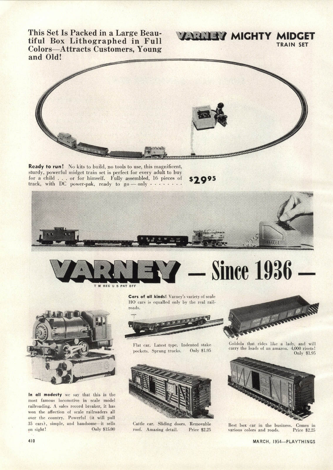 1954 PAPER AD 2 PG Varney Toy Trains Mighty Midget Trainmaster Set HO ...