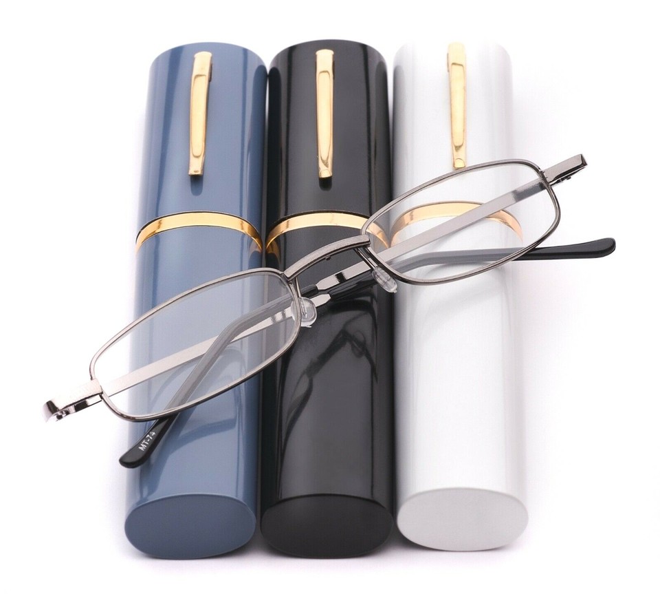 Pen Holder Grey Framed Pocket Reading Glasses with Clip on Case 3 ...