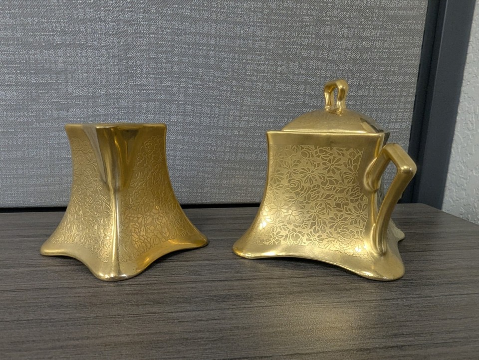 Pickard Gold Encrusted Cream and Sugar Set Daisies Pattern Made In ...