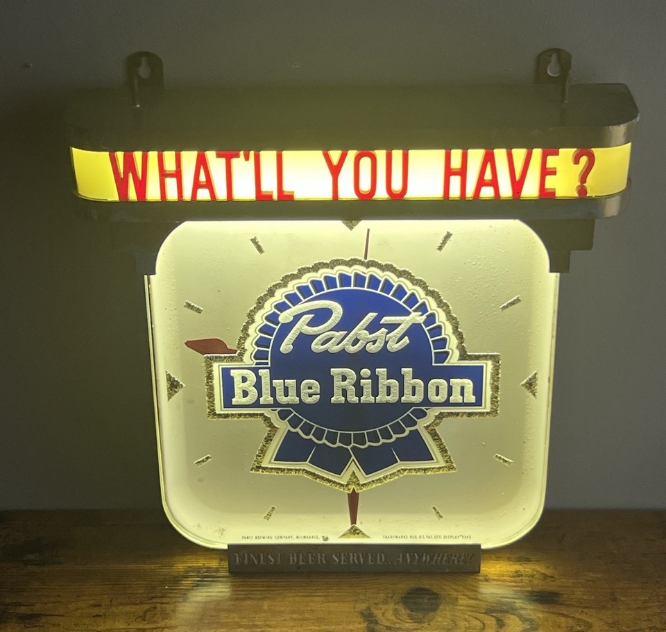 RARE 1950’s Vintage PABST BLUE RIBBON Beer ROG Clock Bar Light Sign ...