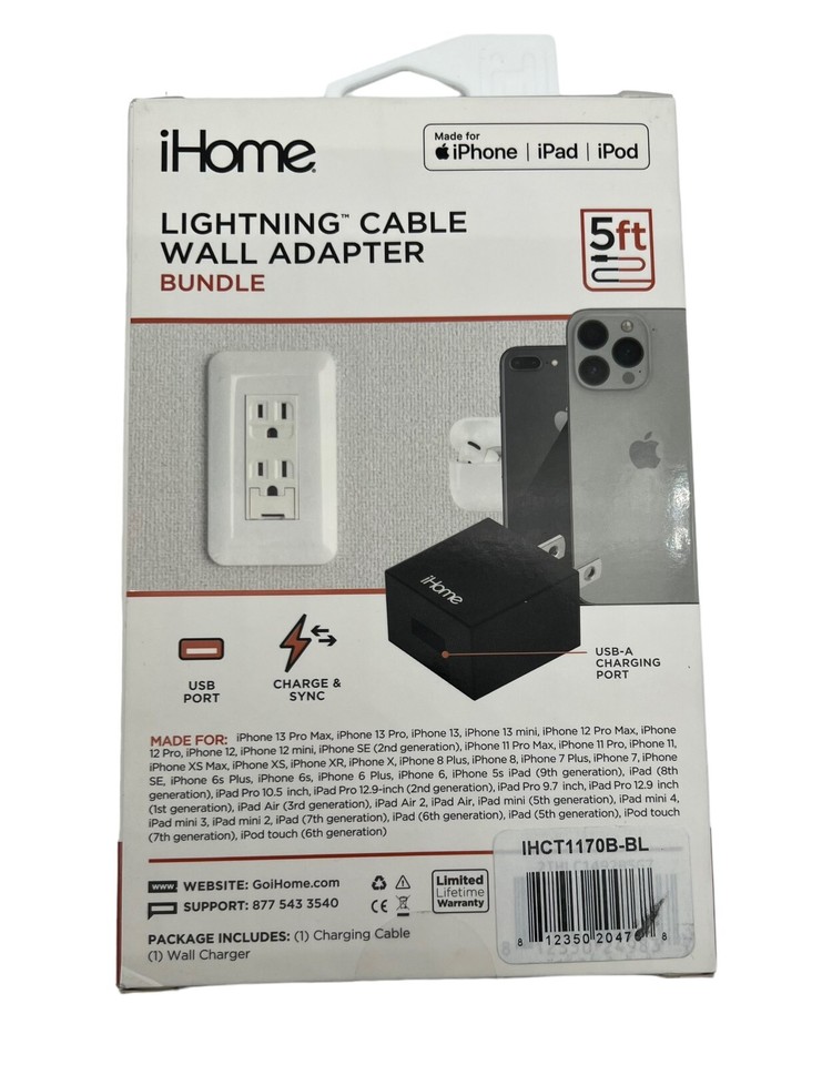 NEW iHome Wall Adapter with Cable Bundle Black IHCT1170B-BL | eBay