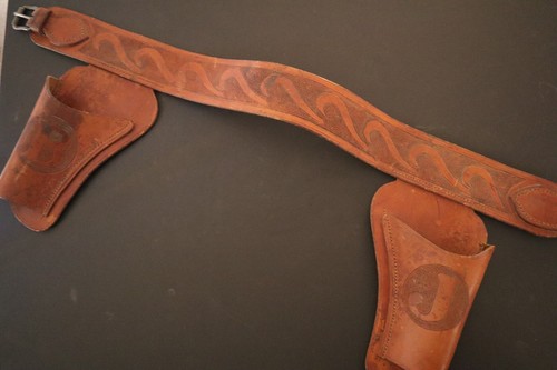 Vintage Western leather Kids Cap Gun Dual Toy Holsters Belt Cowboy ...