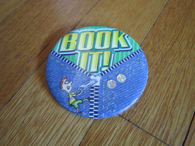 Book It Button Pin Vtg Pizza Hut Rare Denim Zip Look on Metal Silver ...