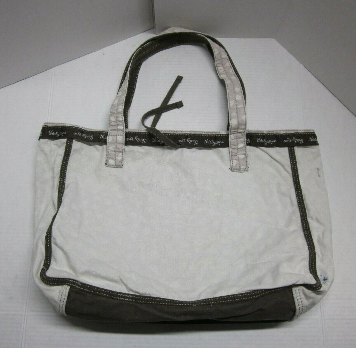 retired THIRTY-ONE POLKA DOT TOTE Bag Shopper Utility White on Tan ...