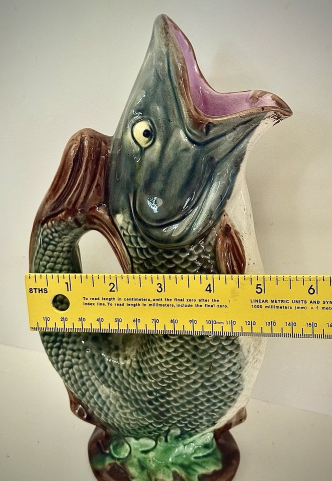 Antique Majolica Gurgling Fish Pitcher Glug Jug Thomas Forrester Circa ...
