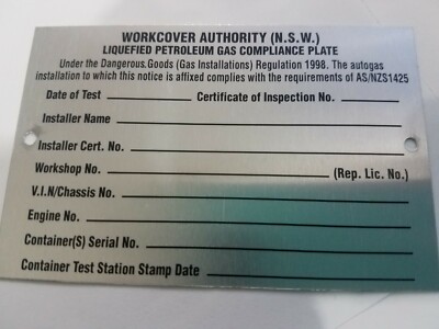 GAS LPG COMPLIANCE PLATE / LPG FORKLIFT / Vehicle | eBay Australia