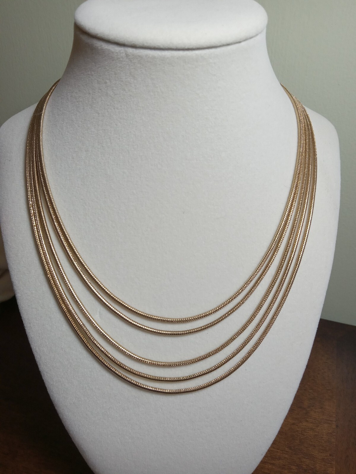 Graduated Gold Tone Multi Strand Snake Chain Necklace… - Gem