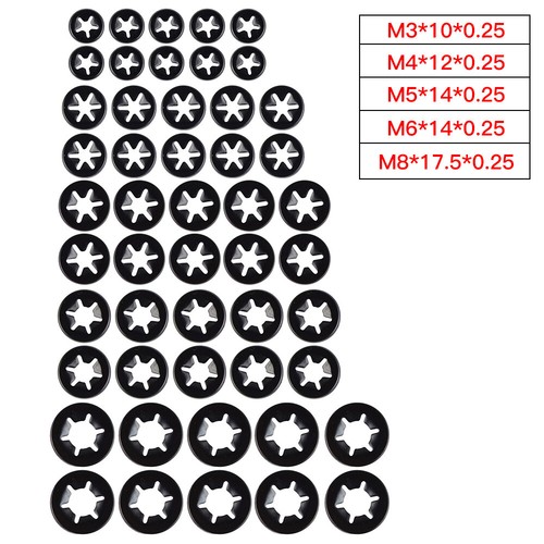 50PCS Push On Fastener Retainer Locking Washers Speed Clips Kit 3/4/5/6 ...