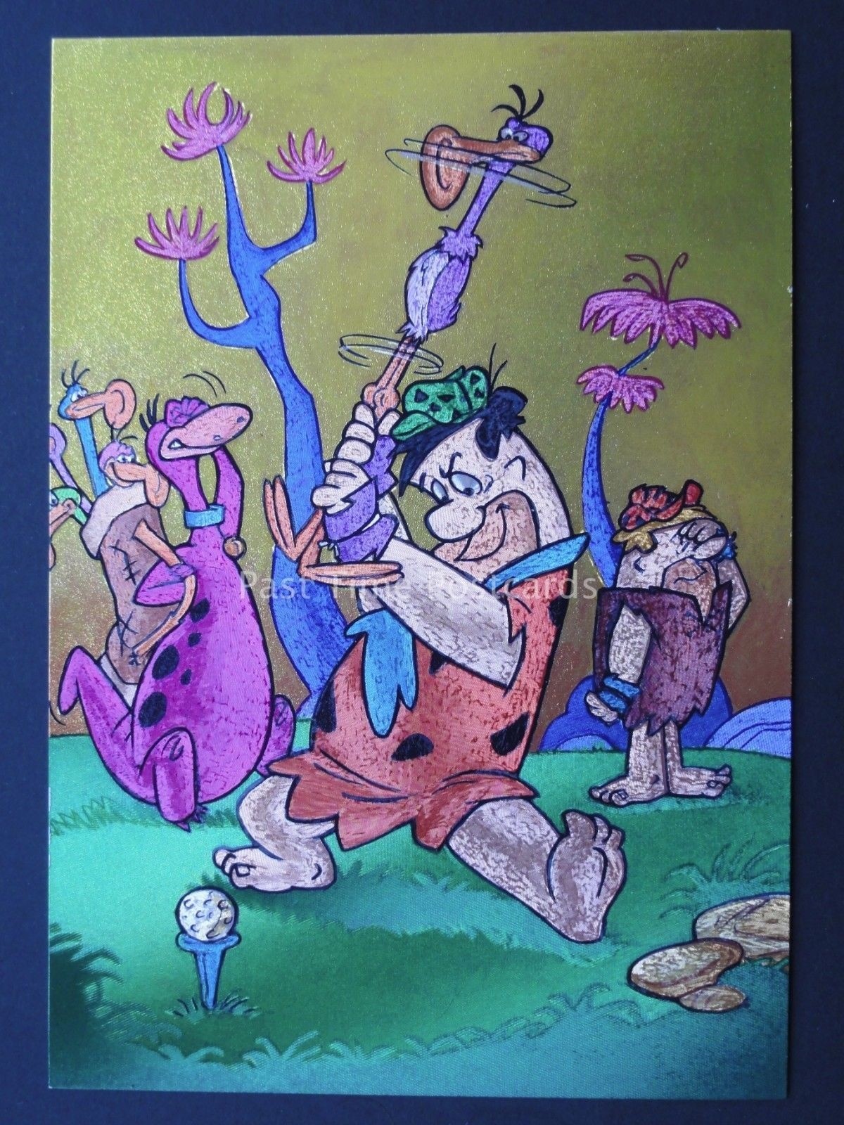The Flintsones FRED & BARNEY GOLFING F J Warren DUFEX FOIL Postcard ...