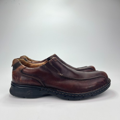 Clarks Unstructured Brown Leather Slip On Comfort Loafer Shoes Men's ...