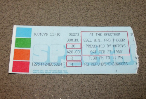 Ebel U.S. Pro Indoor Tennis Tournament 2/27, 1988 Ticket Stub at ...
