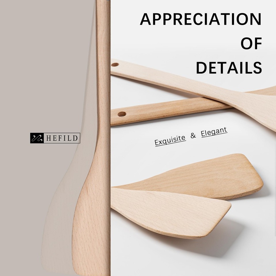 2PCS Wooden Spatulas for Cooking, 13inch Uncoated Beech Wood Turners ...