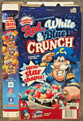EMPTY Cap'n Crunch's Red White & Blue Crunch LE Cereal Box Quaker FLAT ...
