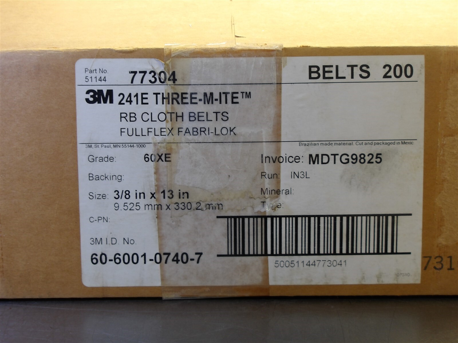 1 Box of 200 NEW! 3M 241E RB Cloth Belt Abrasive 3/8"x13" 60XE Grade ...