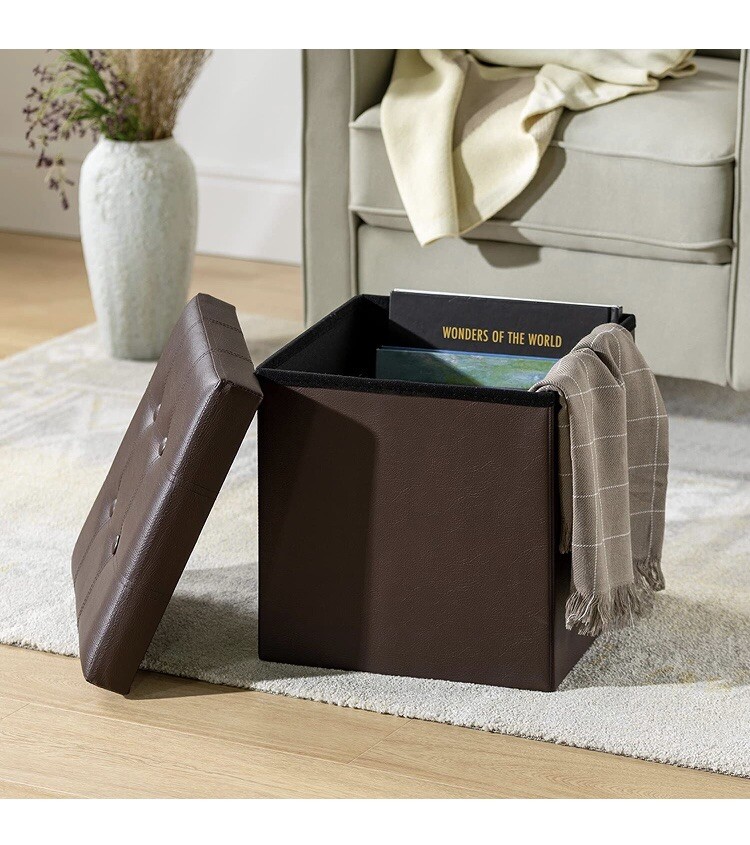 Otto & Ben Folding Toy Box Chest with Memory Foam Seat Tufted Faux ...