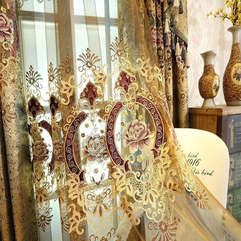 European Embroidery Curtain Fabric Water-soluble Window Drape Semi ...