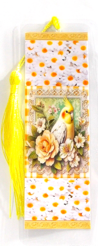 YELLOW COCKATIEL /DAISY FLOWERS/BIRDS/ANIMALS/UNIQUE LAMINATED BOOKMARK ...
