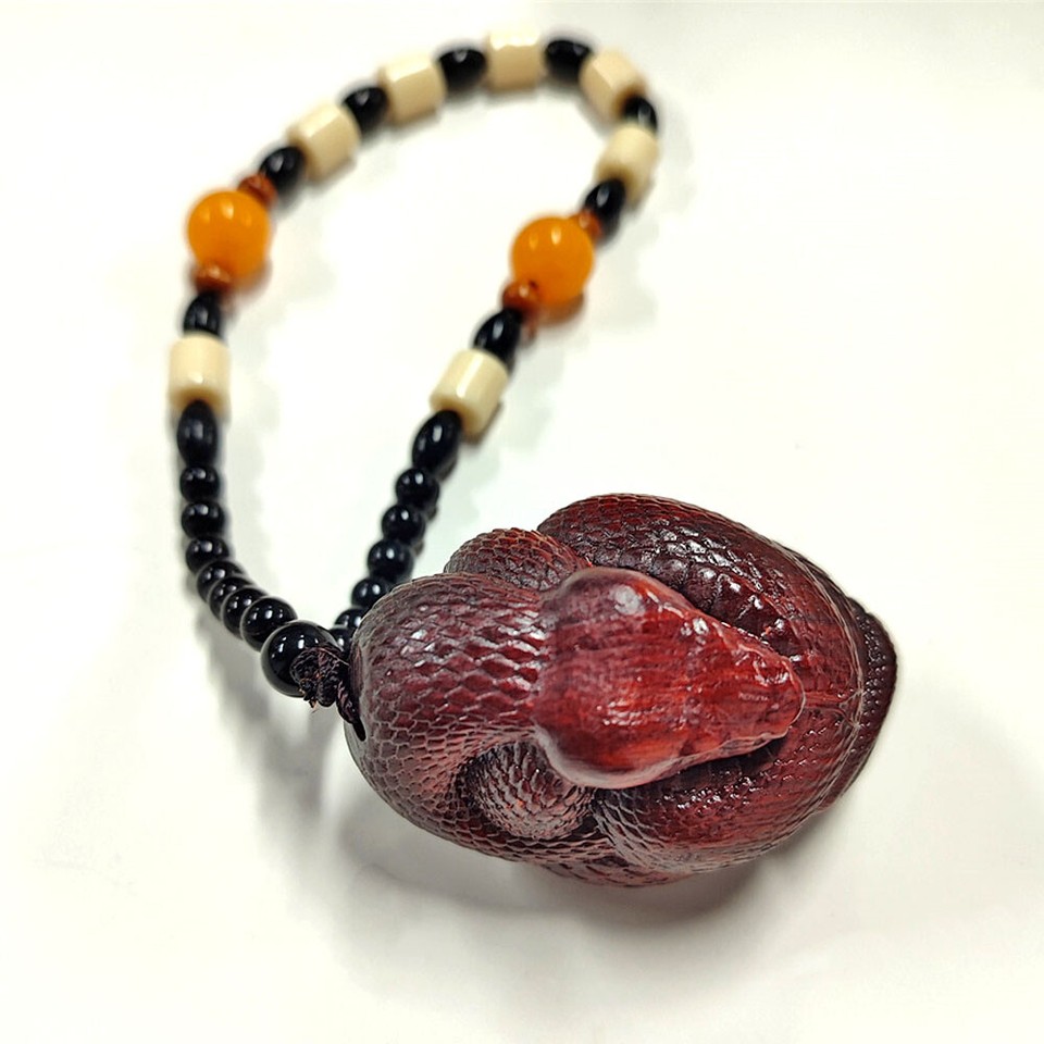 Chinese boxwood hand carved vivid snake statue netsuke Collection Gift ...