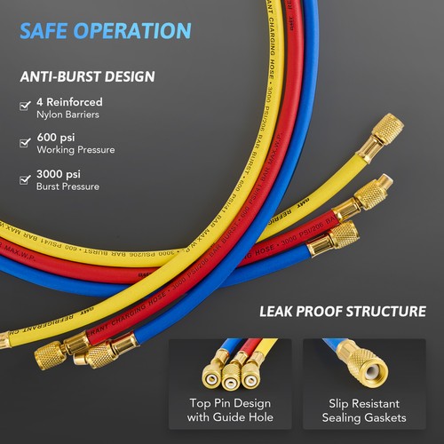 OMT 3 Way AC Manifold Gauge Set HVAC Gauges with Hoses for R1234yf ...