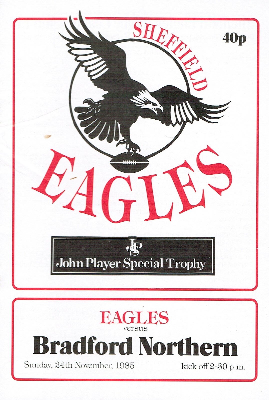 SHEFFIELD EAGLES RUGBY LEAGUE MATCH PROGRAMMES (FIVE) 1985 1987 1988 ...