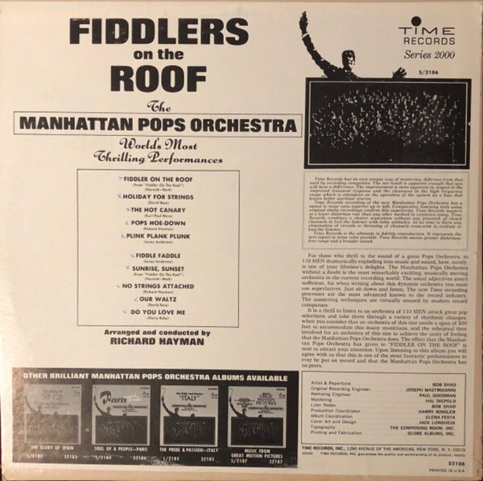 The Manhattan Pops Orchestra - Fiddlers On The Roof (LP) | eBay