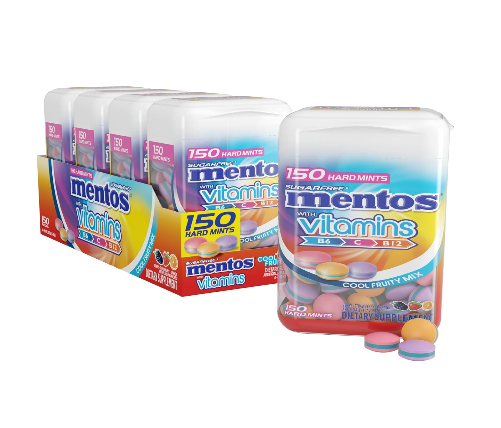 Mentos Vitamin Sugar free Hard Mints Cool Fruity Flavors Mix 150pc Pack ...