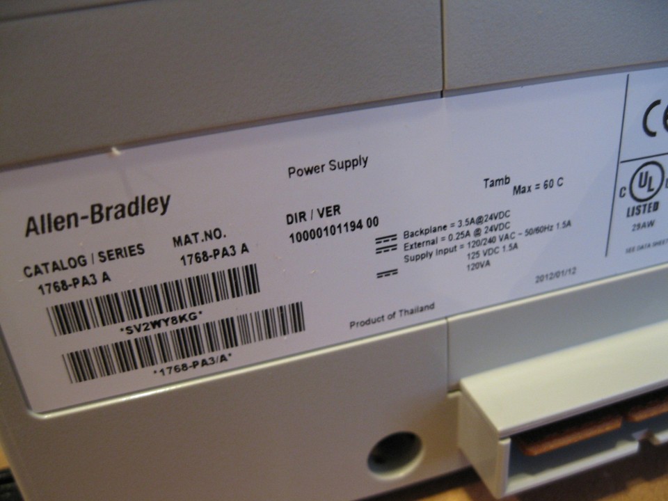 Lot Allen Bradley Rack - 1768-L45S/B 1769-PA3 A 1768-ENBT/A 1769-SDN B ...
