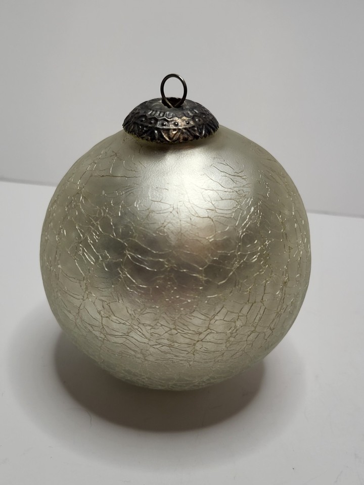 Crackle Glass Ball Ornament White Gold Holiday Christmas Tree Hang ...