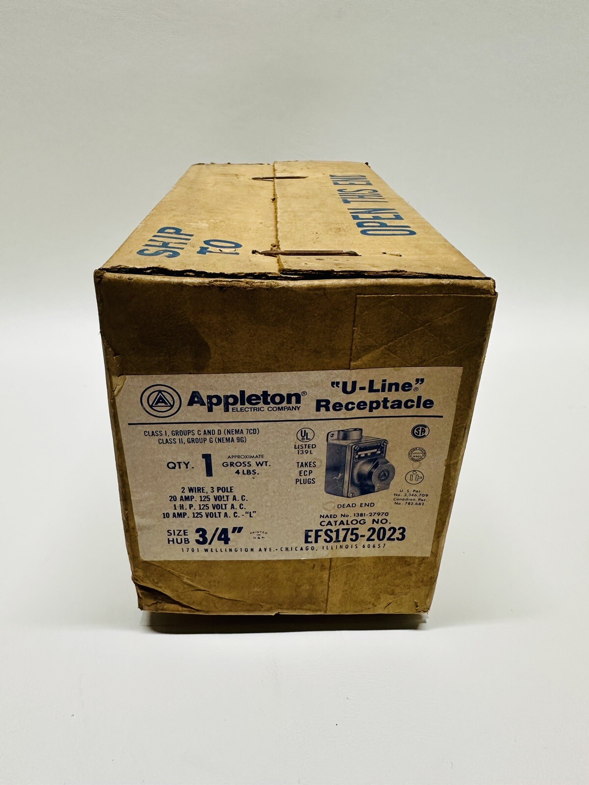 Appleton PN EFS1752023 120V 20A 2W3P 3/4 Explosion Proof Industrial ...