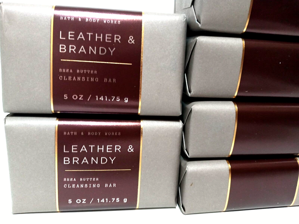Bath Body Works LEATHER & BRANDY Shea Butter Cleansing Bar Soap 6 Bars ...