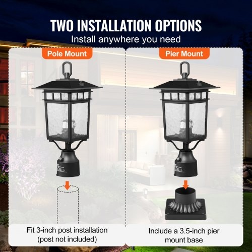 2 PCs Dusk to Dawn Outdoor Lamp Post Light Fixture 15.75in Pole Pier ...