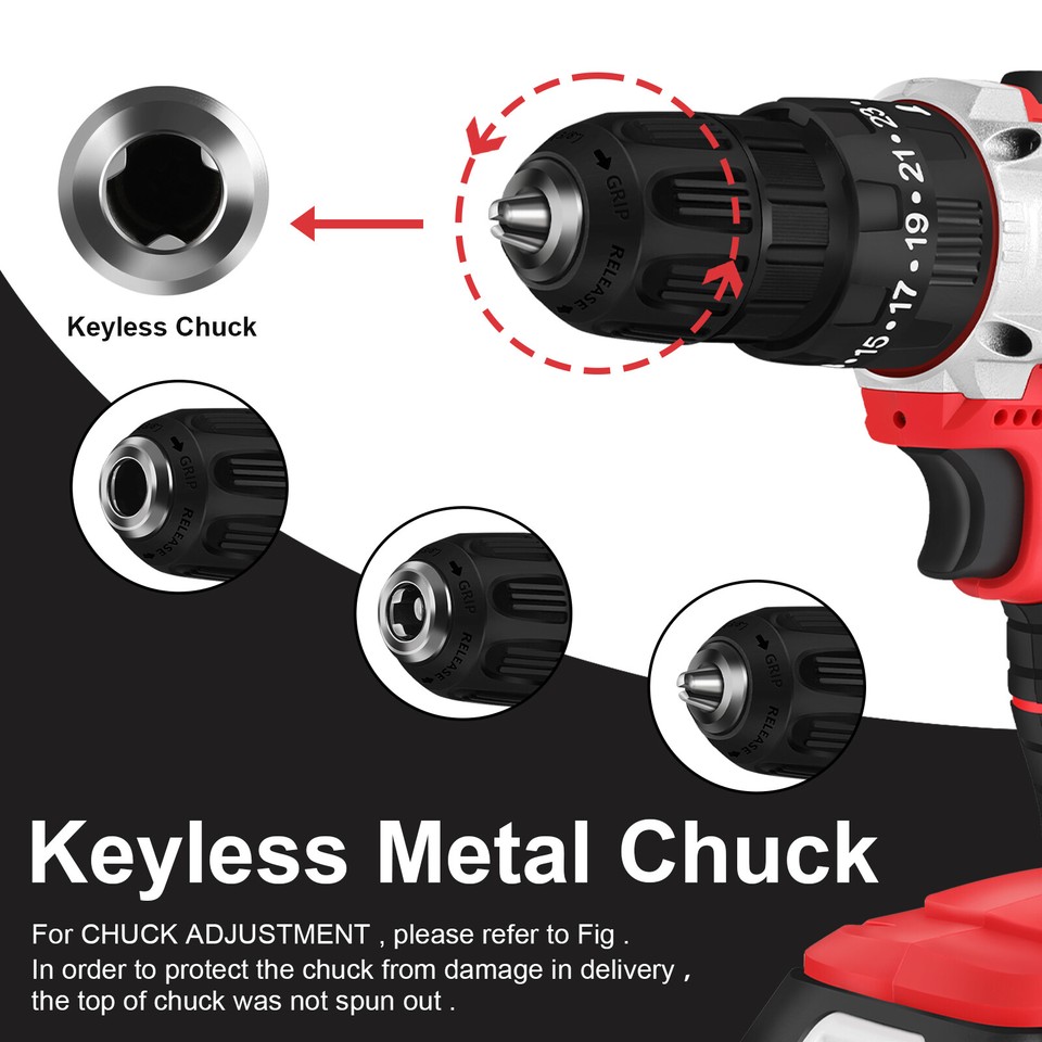 18V Cordless Drill Combi Driver Electric Screwdriver Set with 2 Battery ...