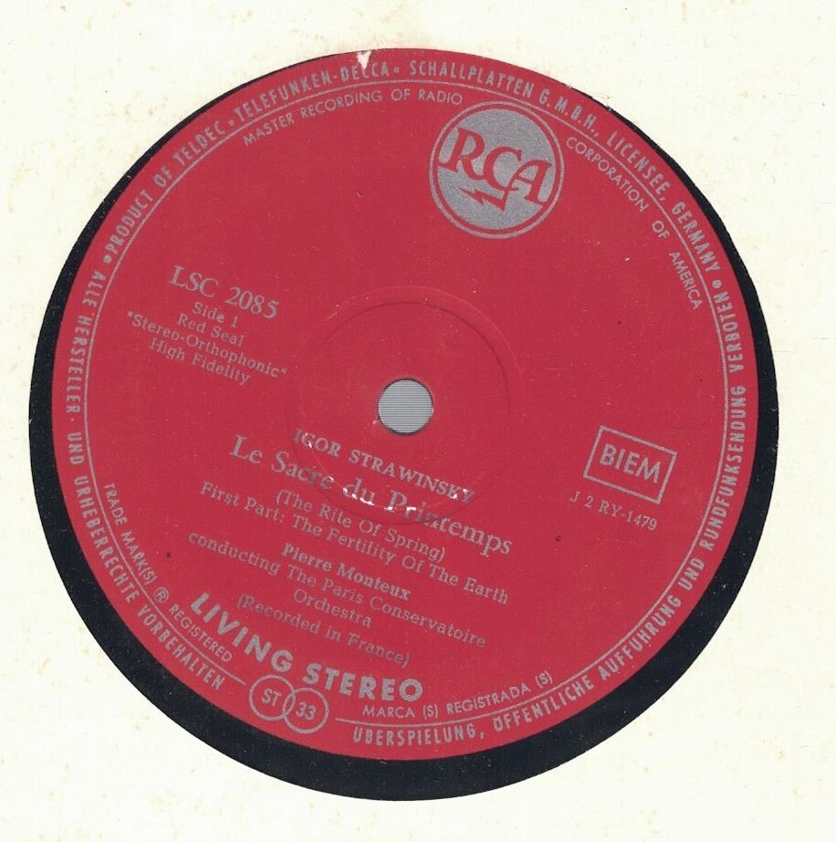 STRAVINSKY RITE OF SPRING MONTEUX PARIS ORCHESTRA RCA LSC-2085 GERMAN ...