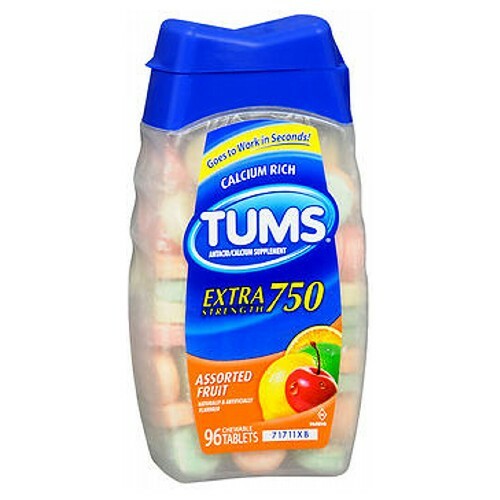 3 TUMS Extra Strength 750 Antacid/calcium Supplement Assorted Fruit 96 ...