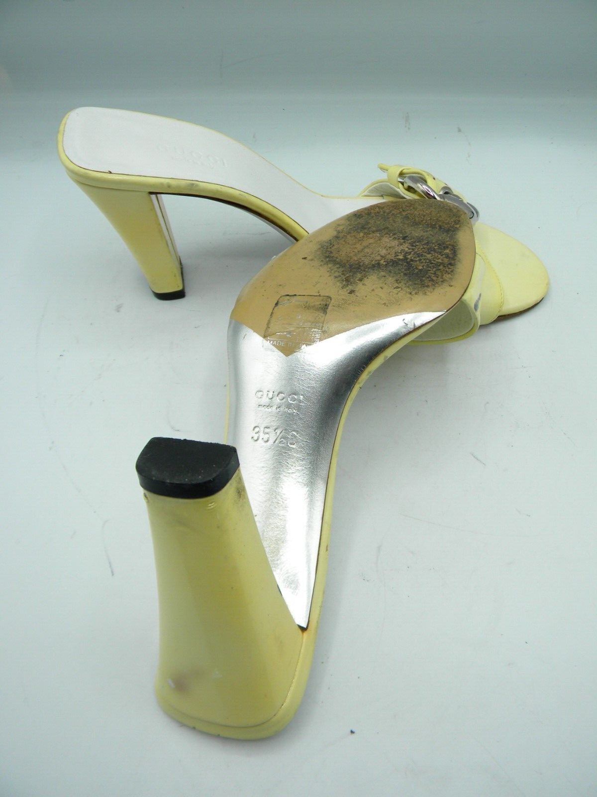 Gucci Ivory Patent Leather Slide Heel Sandals Size 35… - Gem