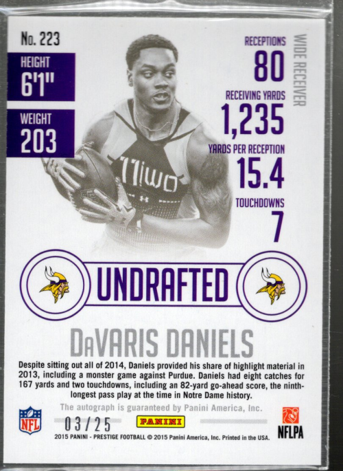 A6819- 2015 Prestige Rookie Autographs Platinum #223 DaVaris Daniels ...