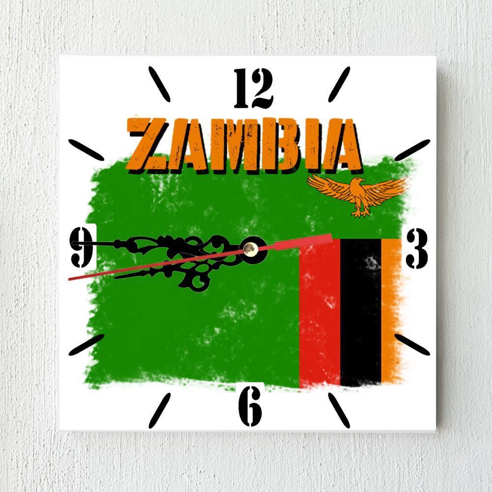 Zambia Flag Wall clock patriots Wooden Tile Watch Support Décor | eBay