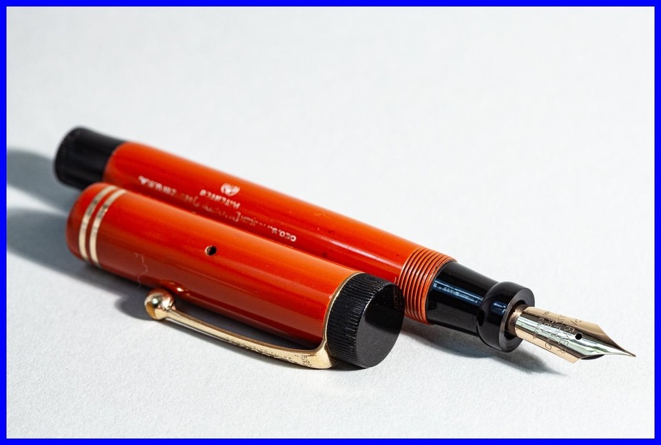 1930S J. PARKER DUOFOLD Junior In Coral / Red With EEF 14K Nib DENMARK ...