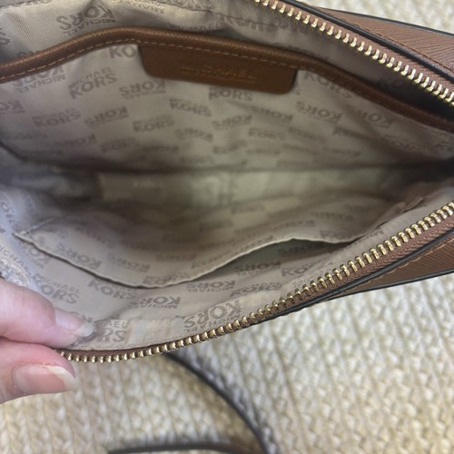 Michael Kors Jet Set Travel Crossbody Camera Bag Acorn Saffiano Leather ...