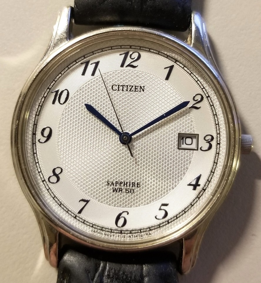 CITIZEN SAPPHIRE 1112-S66641 PRE-OWNED 35 MM CHROMED CASE QUARTZ MENS ...