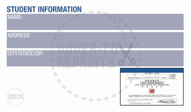 BRUCE LEE JUN FAN GUNG FU INSTITUTE BLUE MEMBERSHIP CARD - VINTAGE ...