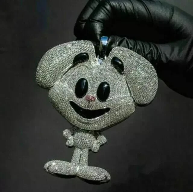 3.50Ct Round Cut Real Moissanite Cartoon Character Pendant 14K White ...
