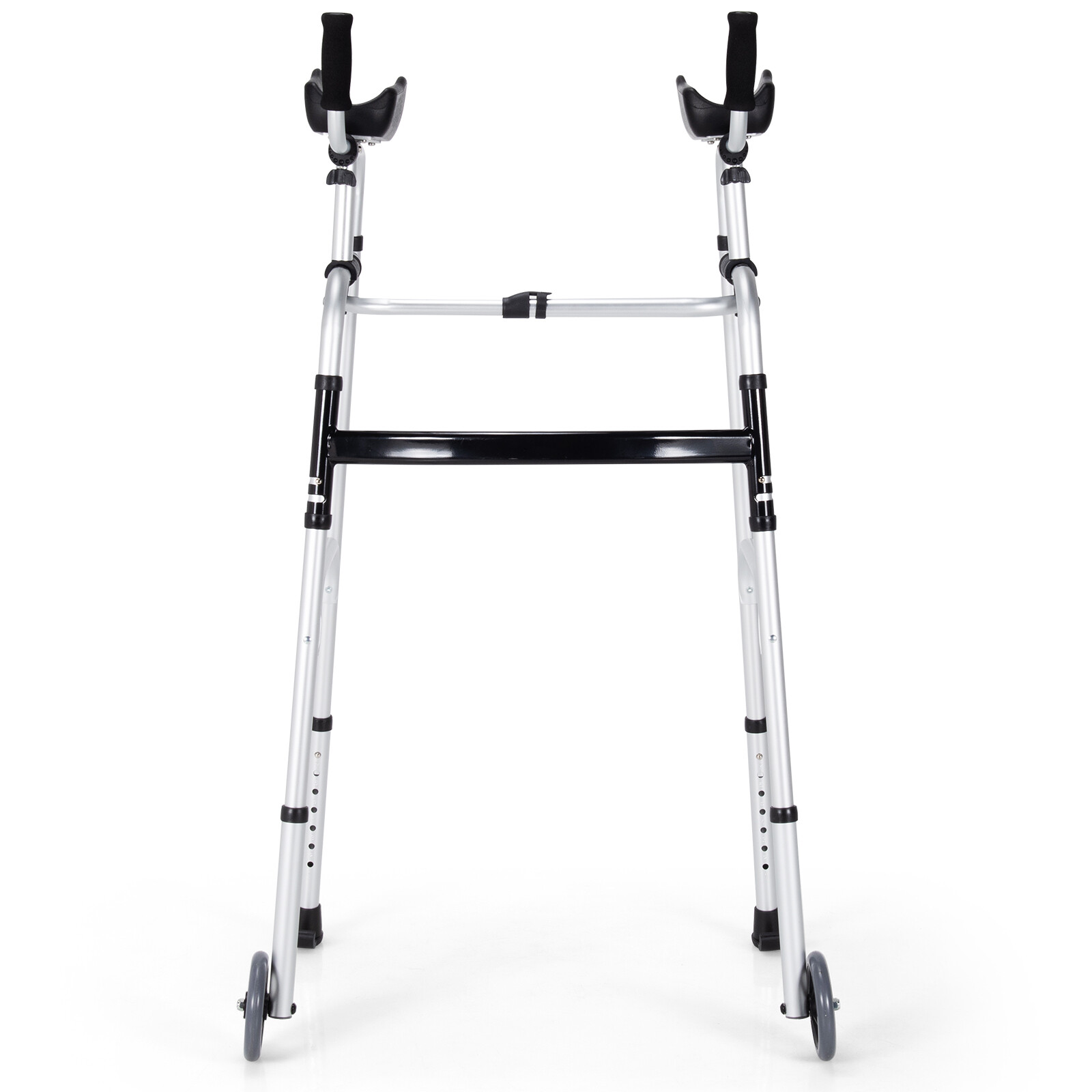 Folding Aluminum Alloy Wheel Walking Frame Adjustable Walker W/Armrest ...