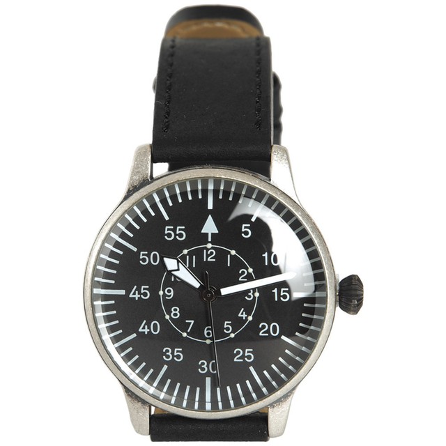 Black Vintage Pilot Watch - Ww2 Retro Leather Military Wristwatch Air ...