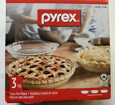 Pyrex Pie Plates 3 pk Glass Pie Plates 9.5 x 1.5 inches Freezer Oven ...