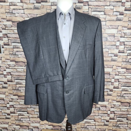 H Freeman & Son 2 Piece Suit Mens 46L 40X32 Gray Windowpane Vintage | eBay